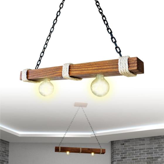 Luminária Pendente Rustica De Madeira Lustre Decoração - Redskull ...