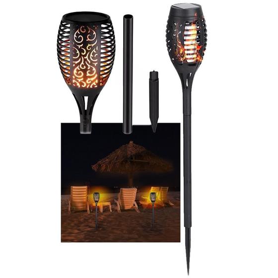 Luminaria Tocha Solar Espeto Fogo Kit 2 Uni Chama 12 leds Balizador ...