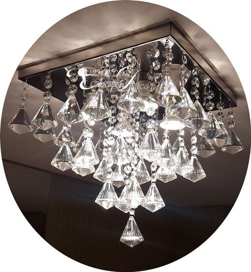 Lustre Com Peões De Cristal Base De Inox Espelhado 30x30cm - SPACE ...