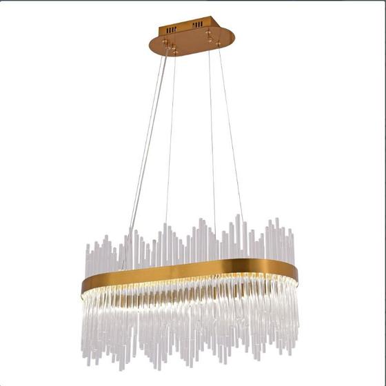 Lustre Dourado Retangular 60x30 com Cristal Nitrolux Moderno - Lustre ...