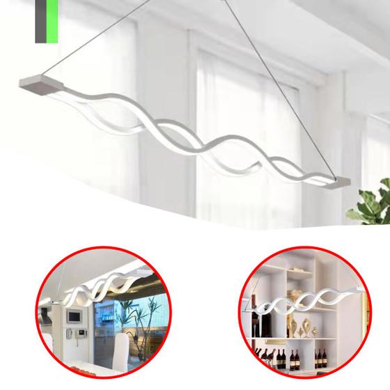 Lustre Led Pendente Retangular Ondulado Lindo Moderno Branco Para Sala ...