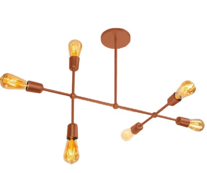 Lustre Moderno Sputnik Assimétrico Para 6 Lâmpadas Cobre - Mundial Luz ...