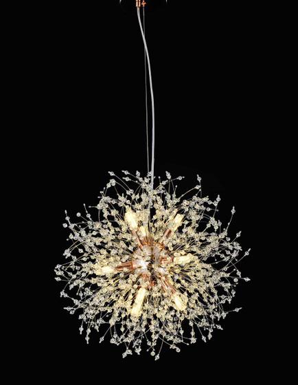 Lustre Pendente Dente de Leão Redondo Rose Gold Cristais 12G9 60cm ...