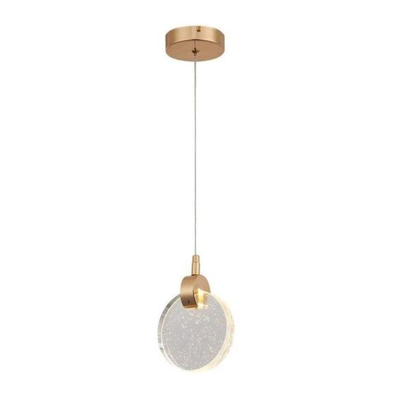 Lustre Pendente Disco Bolhas Cristal Dourado LED 6W 15cm 3000K Bivolt ...