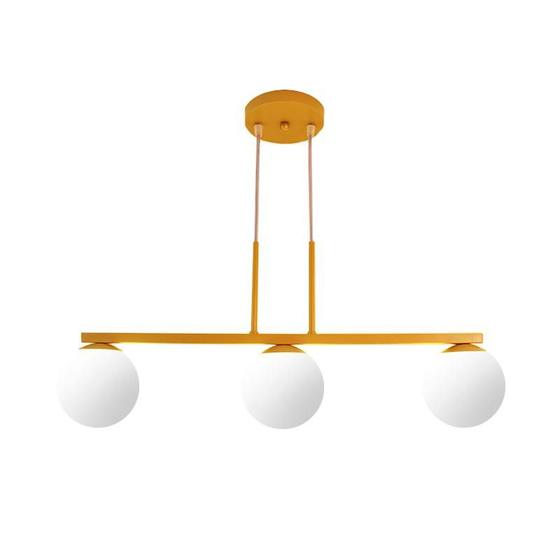 Lustre Pendente Jabuti Triplo Dourado com Globos de Vidro Brancos para ...