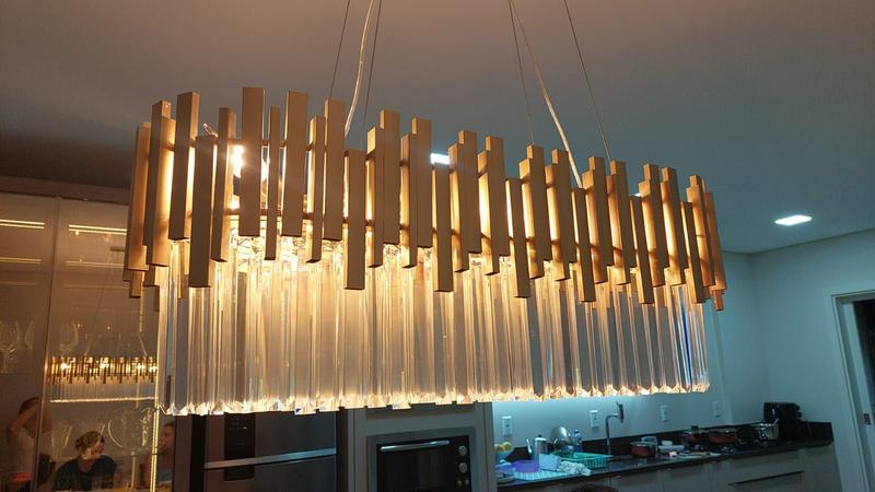 Lustre pendente moderno oval retangular dourado cristal 8 lâmpadas ...