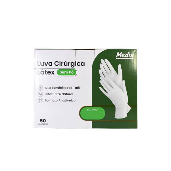 Luva Cirúrgica Estéril Látex Sem Pó Kit 50 Pares Medix Tamanho 8.0 ...