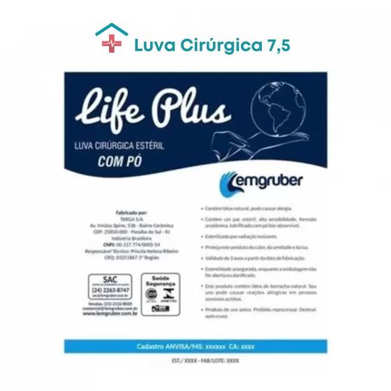 Luva Cirúrgica Estéril Life Plus Com Pó 7,5 Lemgruber - Luva de ...