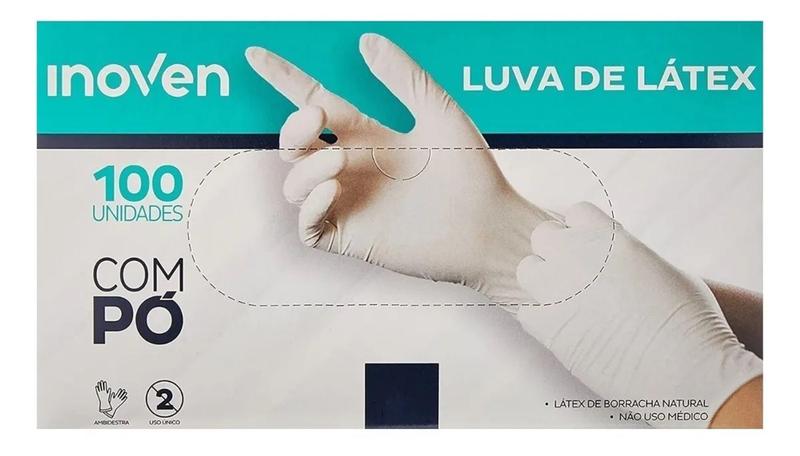 Luva de procedimento em latex com talco Branco 100un Inoven - Luvas ...