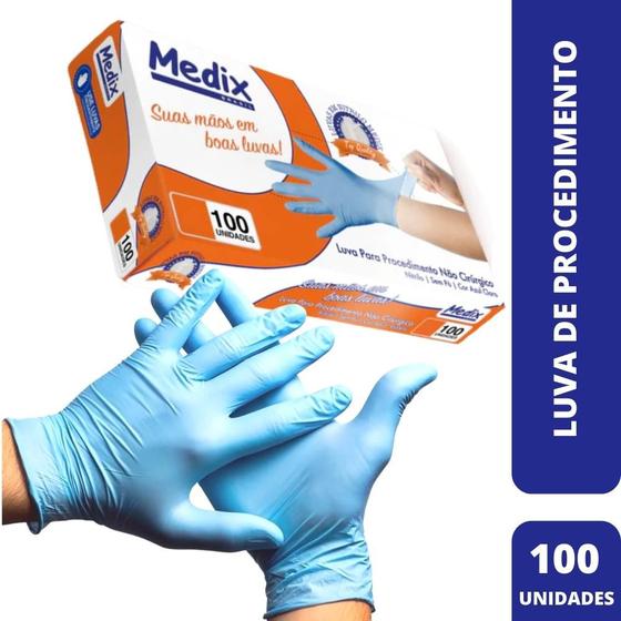 Luva de procedimento nitrílica sem pó azul (c/100 unds) - medix - Luva de Procedimento ...