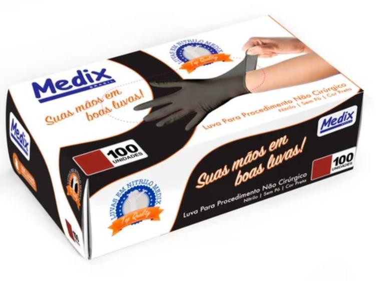 Luva de procedimento nitrílica sem pó preta (c/100 und) - medix - Luva de Procedimento ...