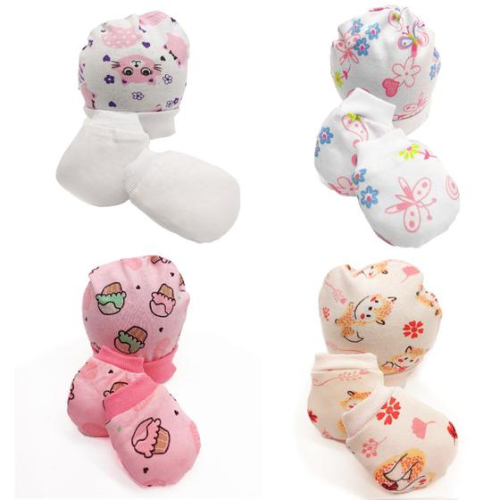 Luva e Touca Bebe 2 Kit Estampas Sortidas Menina Inverno 100 algodão ...