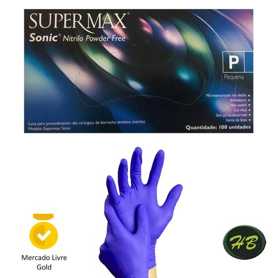 Luva Nitrílica Descartável Azul Sonic Cx C/100 Supermax - Luvas Descartáveis - Magazine Luiza