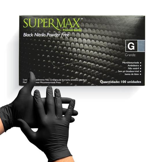 Luva Nitrílica Preta Black Grande Sem Pó Caixa com 100 Supermax - Luvas Descartáveis - Magazine ...