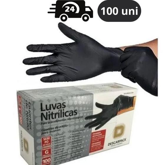 Luva Nitrilica Preta Descarpack Descartável Sem Pó 100 unidades - Luvas Descartáveis - Magazine ...