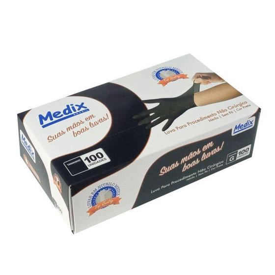 Luva Nitrílica Preta Descartável Medix C/ 100un Sem Pó - Luvas Descartáveis - Magazine Luiza