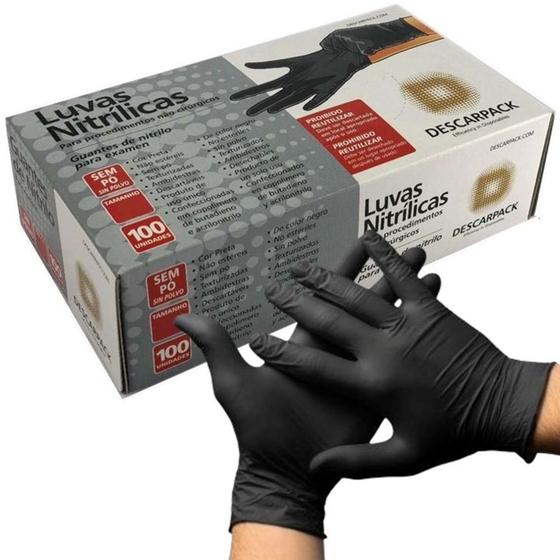 Luva Nitrílica Preta Descartável Sem Pó Para Procedimentos - Descarpack - Luvas Descartáveis ...
