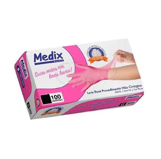 Luva Nitrílica Rosa 100 unidades P - Medix - Luvas Descartáveis ...
