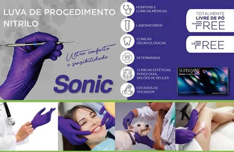 Luva para Procedimento Nitrílica Sonic Tam M Supermax cx 100unid - Luvas Descartáveis - Magazine ...
