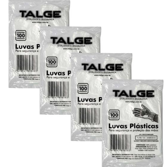 Luva Plástica Descartável Higiene Proteção Talge - 100 Unidades ...
