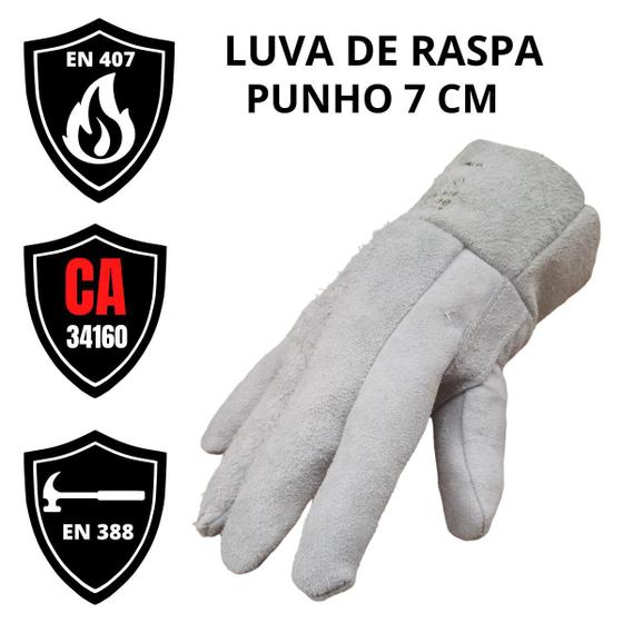 Luva Raspa Cano Curto Proteção Epi Soldador Profissional Segurança ...