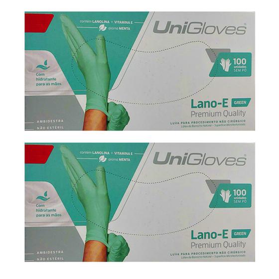 Luva Verde Sem Pó Unigloves com Lano E Hidratante 200 Unidades - Luvas ...