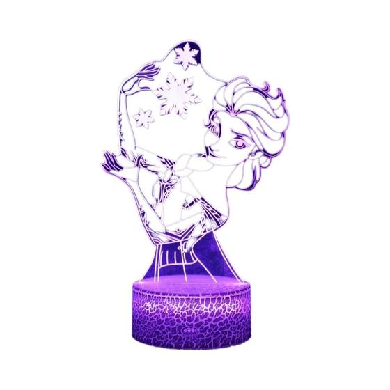 Luz Noturna LED 3D Frozen Anna Elsa Tinker Bell Com Carregamento USB ...