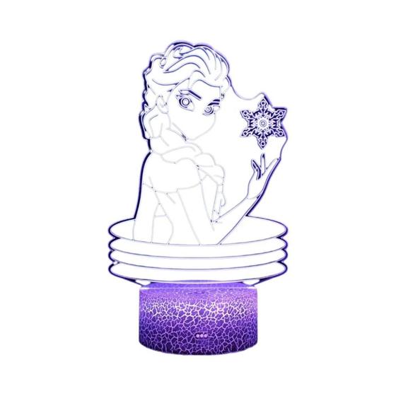 Luz Noturna LED 3D Frozen Anna Elsa Tinker Bell Com Carregamento USB ...