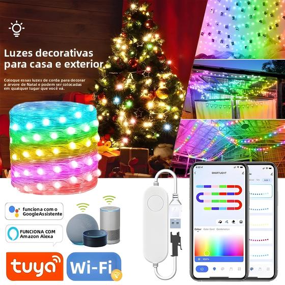 Luzes De Fada LED RGBIC 200LED TUYA 20M Sincronização Com Música Fio De ...