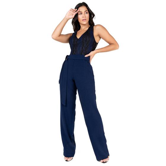 Macacão de renda com calça lisa - Decote Deluxe - Macacão e Macaquinho ...