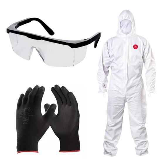 Macacão Descartável Proteção Kit Epi Segurança Luva Óculos Tecido ...