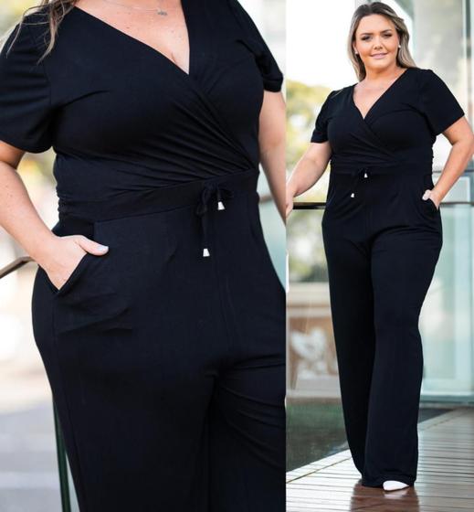 Macacão Plus Size Longo Feminino Decote Transpassado Moda Juquitiba