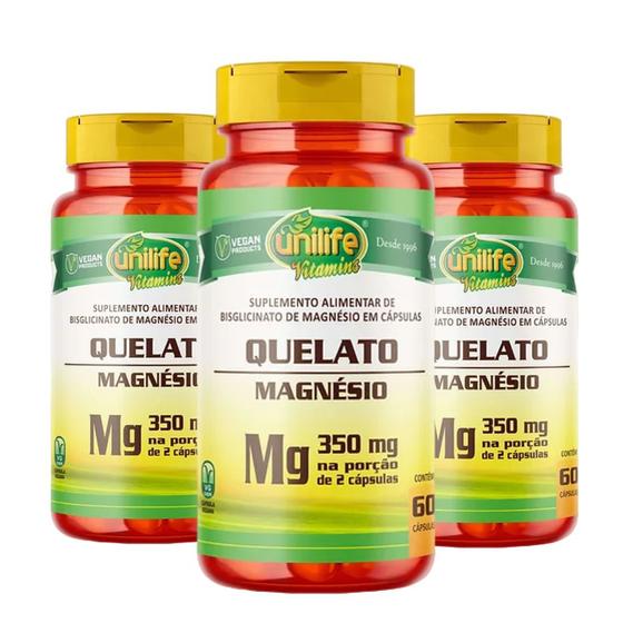 Magnésio Quelato 60 cápsulas de 350mg Kit com 3 - Unilife - Cloreto de Magnésio / Magnésio ...