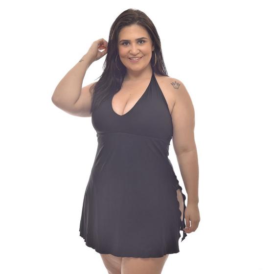 Maio com Saída de Praia Plus Size - Preto - Dulce Seduccíon - Maiô Plus ...