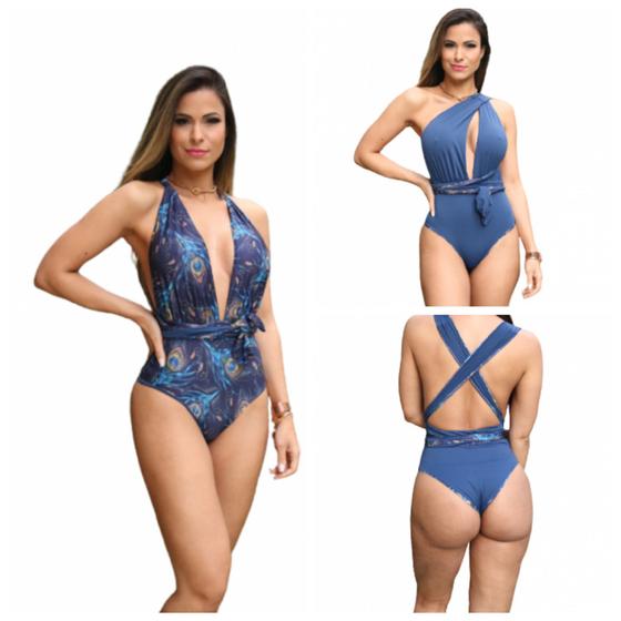 Maiô Dupla Face Body Decote V Profundo Frente Única Costa Nua Sexy B16
