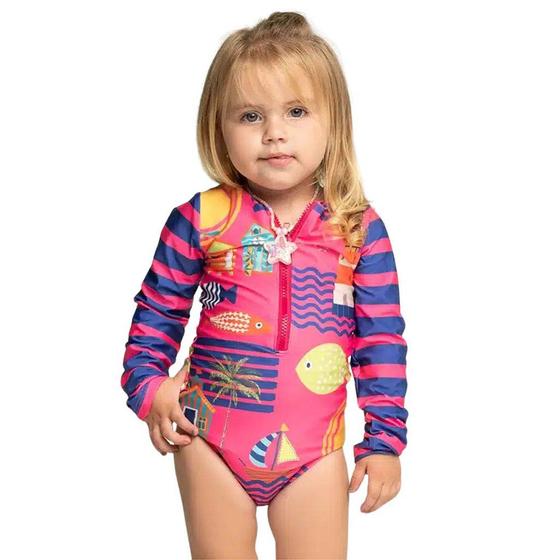 Maiô Manga Longa Estampado Infantil Menina Moda Praia Peixote Kids ...