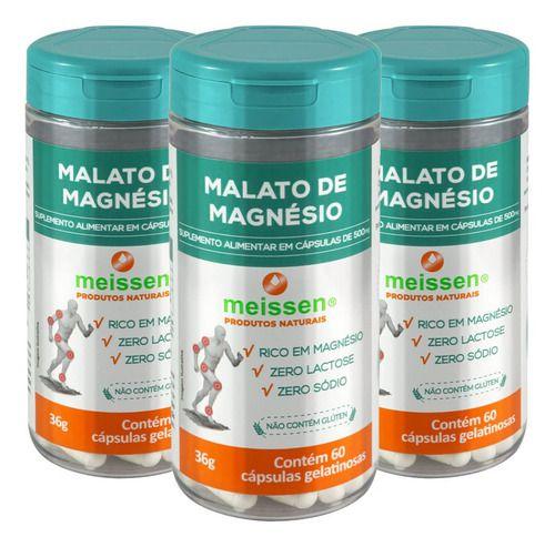 Malato De Magnésio 3 X 60 Cápsulas - Meissen - Cloreto de Magnésio / Magnésio Dimalato ...