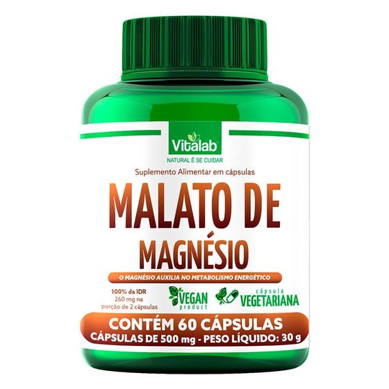Malato de Magnésio Puro (500mg) 60 Cápsulas Vegetarianas - Vitalab - Fitoterápicos - Magazine Luiza