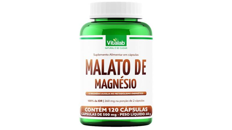 Malato de Magnésio Vitalab Suplemento Pote com 120 Cápsulas - Cloreto de Magnésio / Magnésio ...