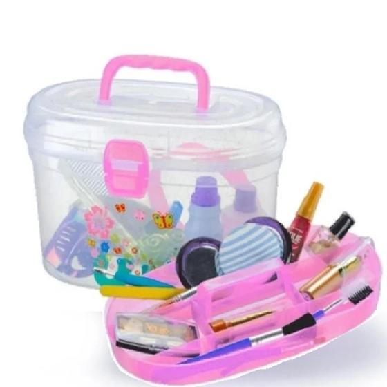 Maleta Caixa Organizadora Maquiagem Grande Divisórias Rosa - Mega ...