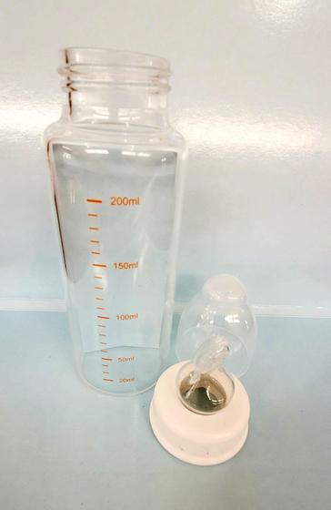 Mamadeira de Vidro 200-240ml Frasco de Vidro+ Kit (Bico Silicone Orto +Rosca+Capuz ) - CM - Copo ...