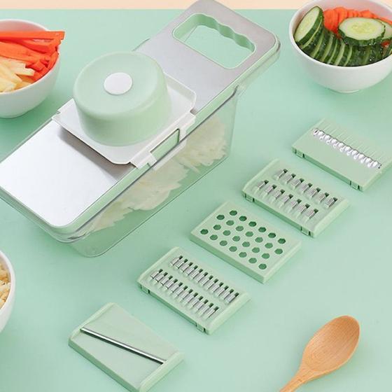Mandoline Profissional Cozinha Slicer Aço Inox 6 Em 1 Fatiador Cortador ...