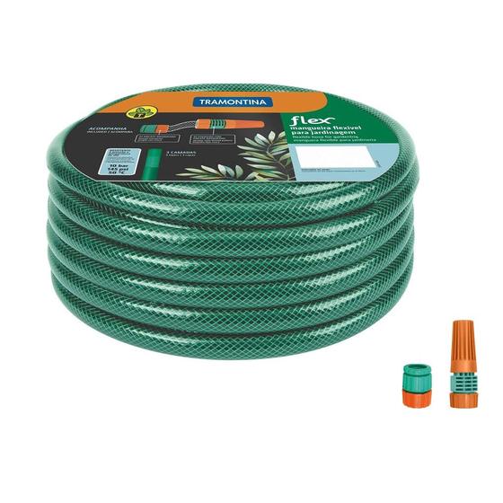 Mangueira Flex Verde PVC 3 Camadas 10m com Engate Rosqueado e Esguicho ...