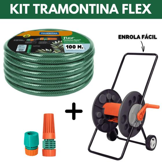 Mangueira Para Quintal Tramontina 100 Mts + Carrinho Enrolador - Kit Completo - Duraflex ...