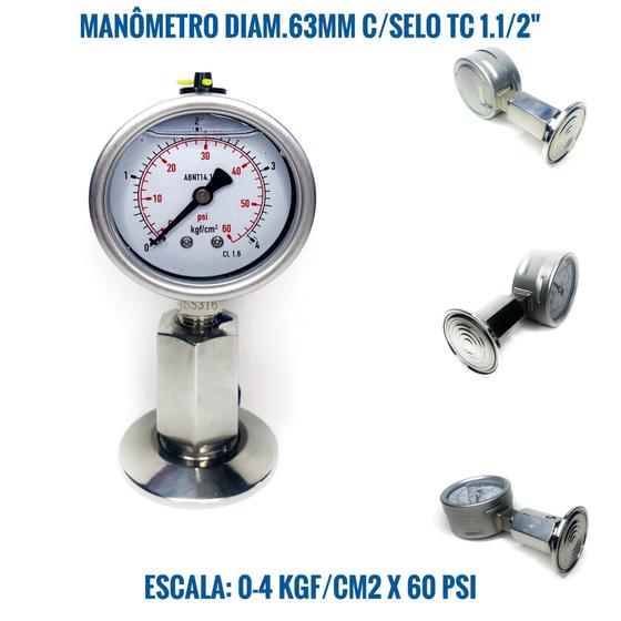 Manômetro - 63mm Inox 0-4 Kgf/cm2 X 60 Psi + Selo Tc 1.1/2 - LRPROD - Manômetro - Magazine Luiza
