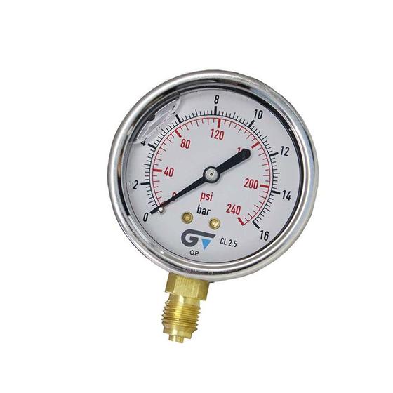 Manômetro com Glicerina Saída Vertical 1/4" 0 a 16 bar 240 psi Genebre 3822016 - Manômetro ...