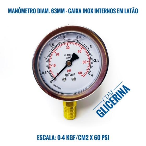 Manômetro Diam.63mm Caixa Inox Vertical - Esccala de 0-4 Kgf/cm2 X 60 Psi - LRPROD - Manômetro ...