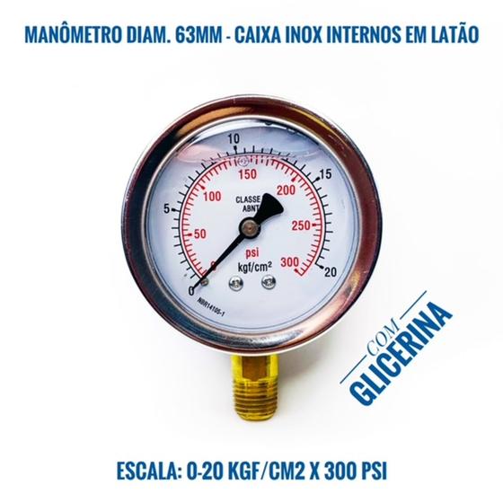 Manômetro Diam.63mm - Vertical - Escala 0-20 Kgf/cm2 X 300 Psi - LRPROD - Manômetro - Magazine Luiza