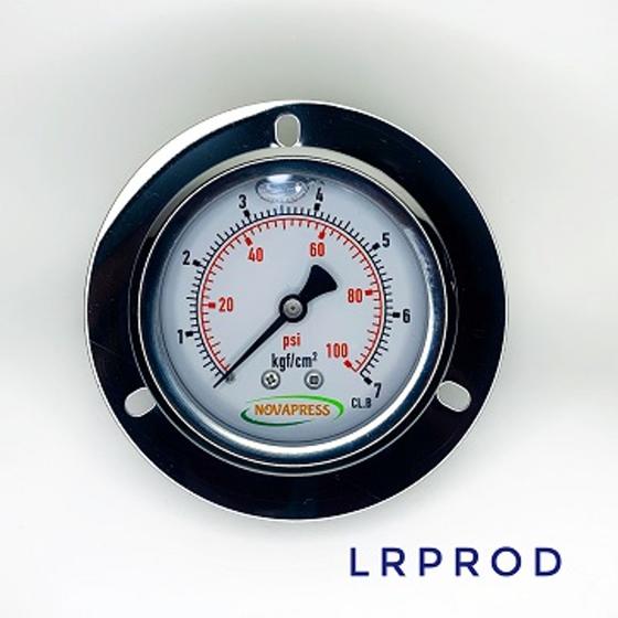 Manômetro horizontal -diam.63mm (2. 1/2” ) com escala de 0-7 KGF/CM2 x 100 PSI - Com Flange ...