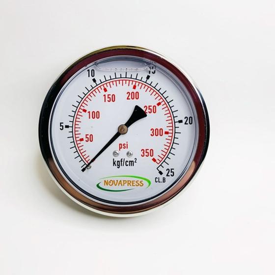 Manômetro horizontal - Total Inox Diam.100mm (4”) Escala 0-25 KGF/CM2 X 350 PSI - Com Glicerina ...